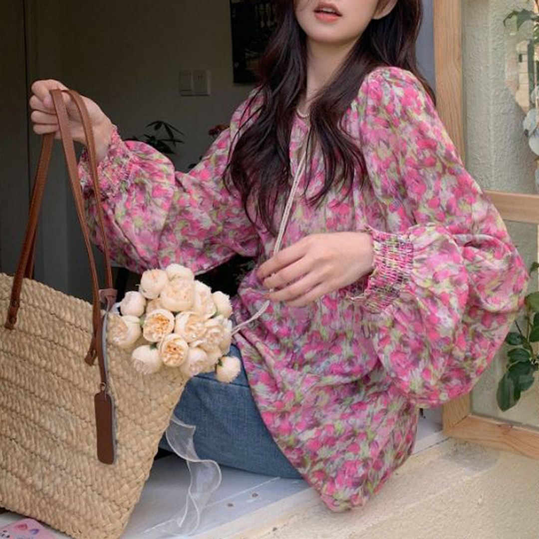 포스티 키첼 벌티 나염 블라우스
