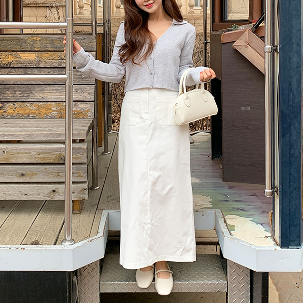 [모델소장/3Col] H라인 허리 밴딩 포켓 트임 면 롱 스커트