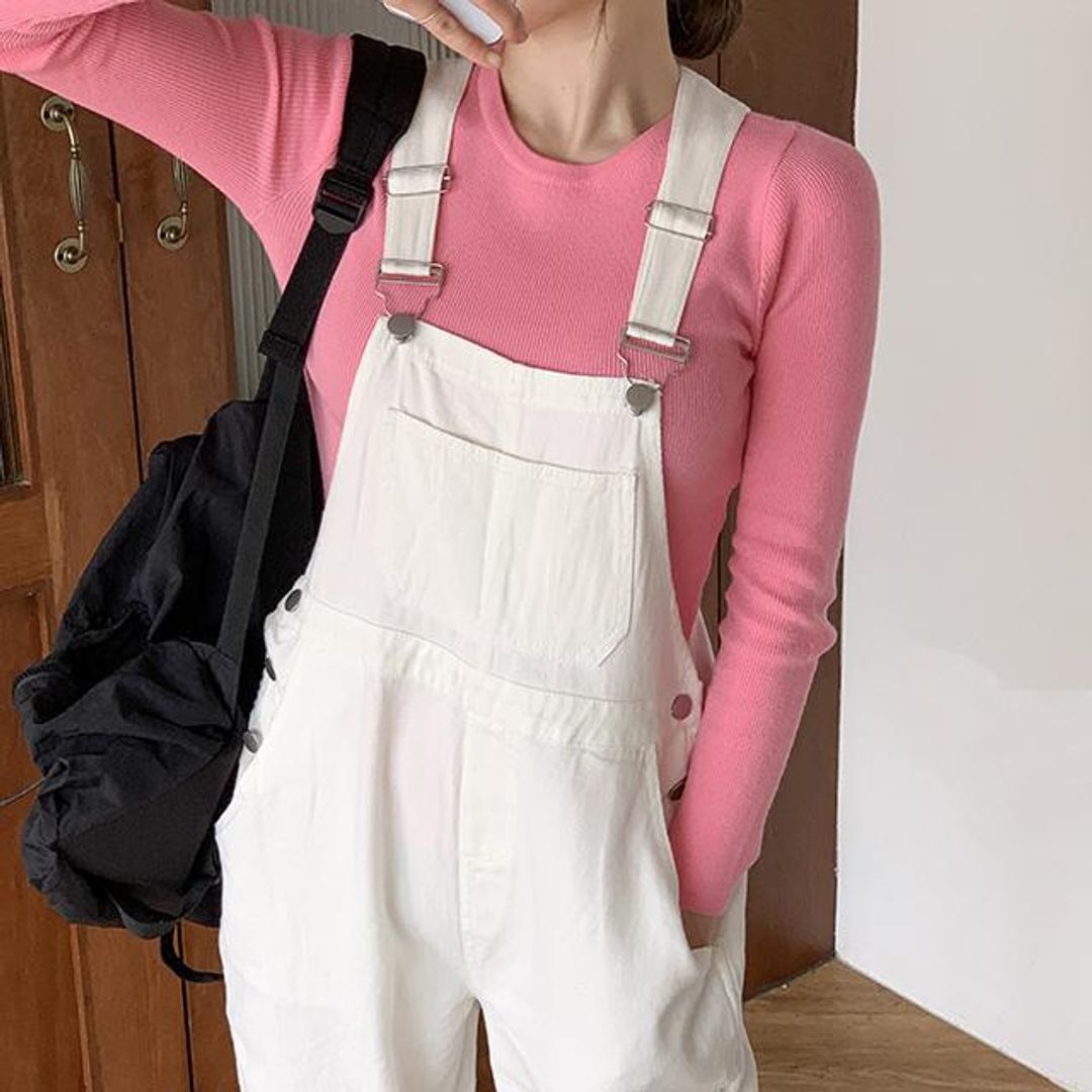 봄코디 아이보리 데일리 봄코디 코튼 오버롤 멜빵바지