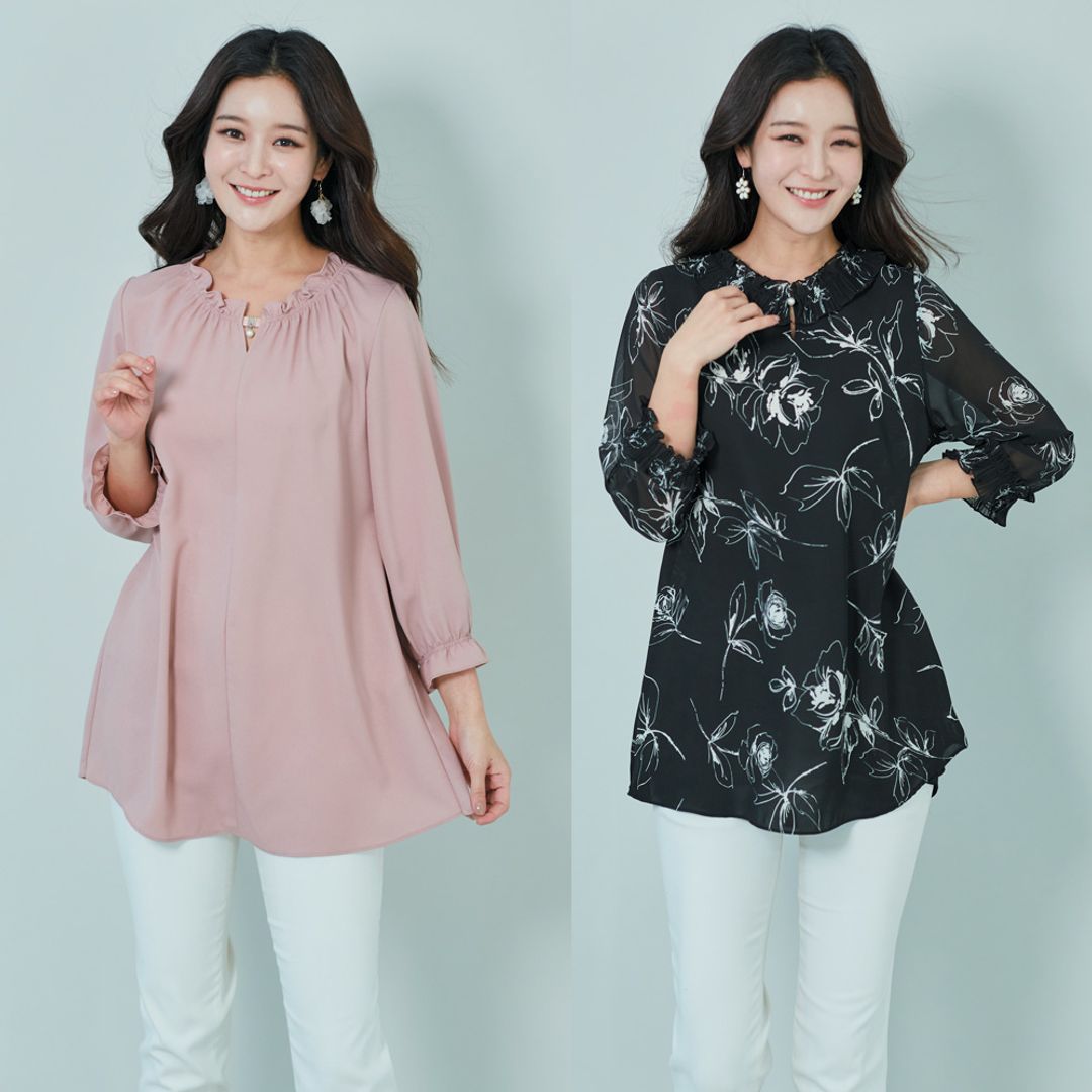 포스티 바띠 펄 플리츠 블라우스 엄마옷 빅사이즈 미시 마담 중년 여성의류