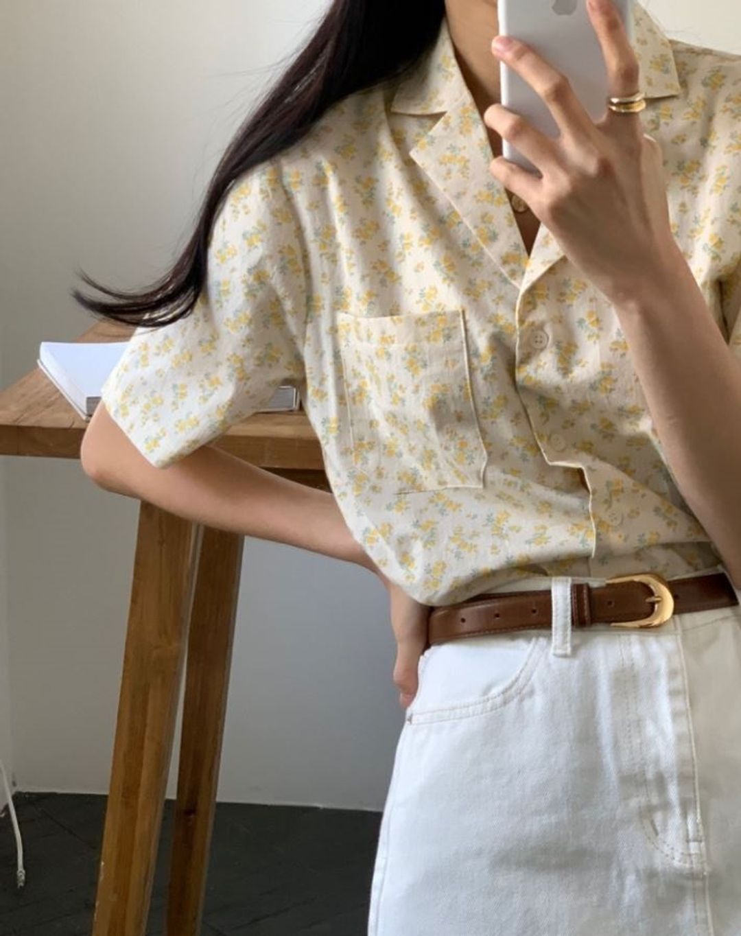 꽃무늬 블라우스 연노랑 분홍 핑크 반팔