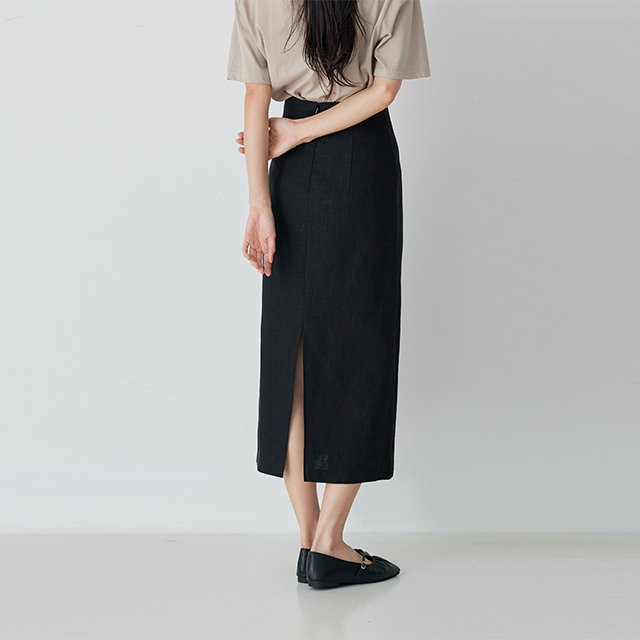 리틀마켓 💗봄여름신상💗 린넨 베이직 H라인 하이웨스트 뒷 트임 롱 스커트 Kd37b3 치마 슬릿 썸머 블랙 베이지 핑크 네이비