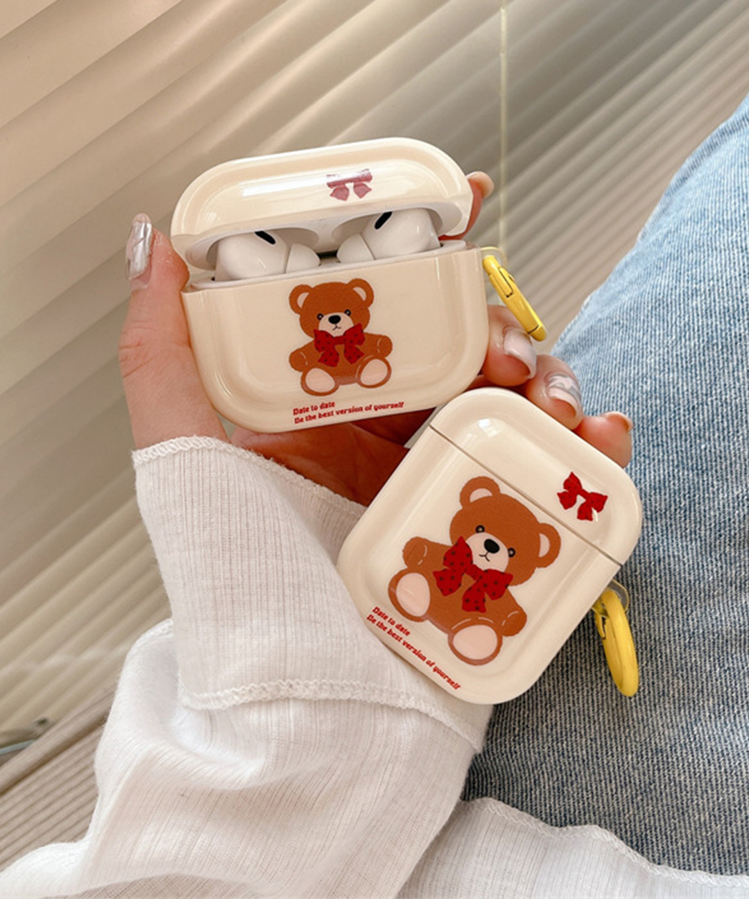 핑크리어카 에어팟 레드 리본 곰돌이 곰인형 베어 키링 젤리 실리콘 유니크 키치 힙 하이틴 귀여운 심플 특이한 커플 우정 친구 선물 이어폰 애플 케이스 에어팟케이스 1세대 2