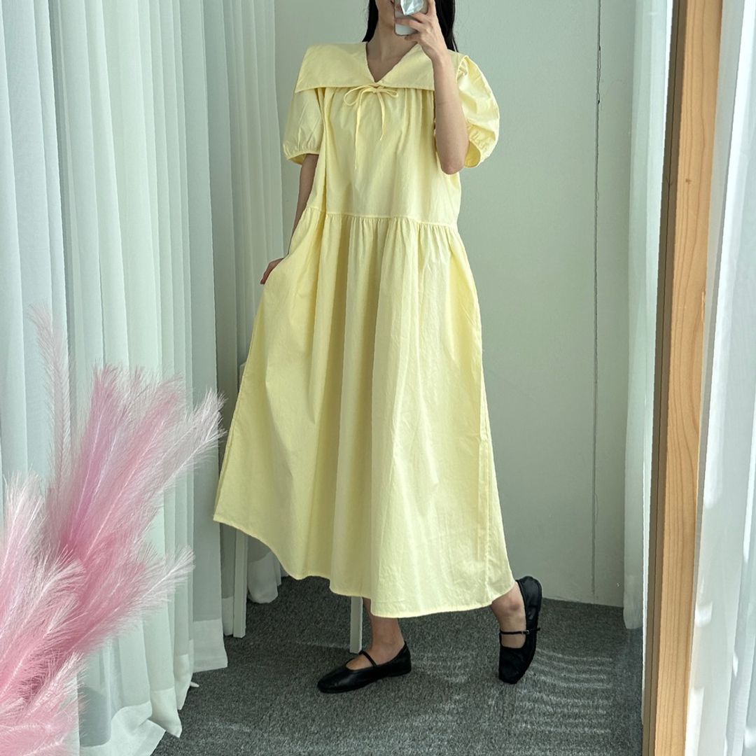 루즈핏추천 빅카라 세라 퍼프 세일러원피스 루즈핏 원피스 55 66 77 빅사이즈 롱원피스