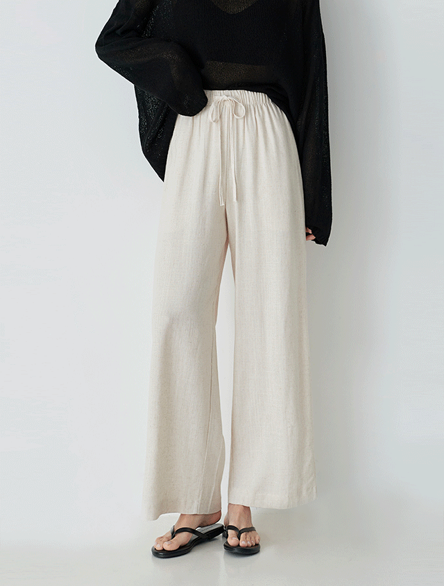 💗봄여름신상💗 린넨 블렌디드 밴딩 와이드 팬츠 Pd13b3 찰랑 바지 스트링 끈 베이지 블랙 화이트 아이보리 썸머 나들이 주말 바캉스 휴양지 여행 마실 꾸안꾸 원마일 룩 당일