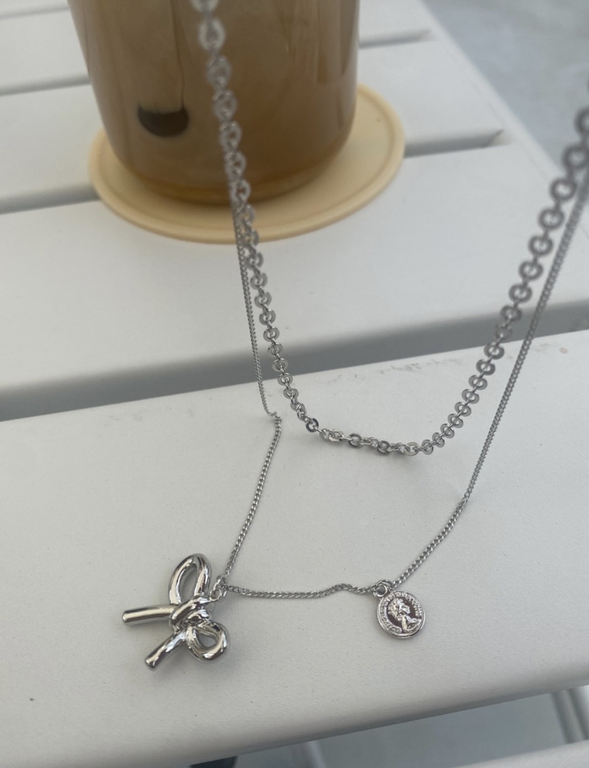 세파라티브 (분리가능) Emma_ribon layered necklace ( 2colors )