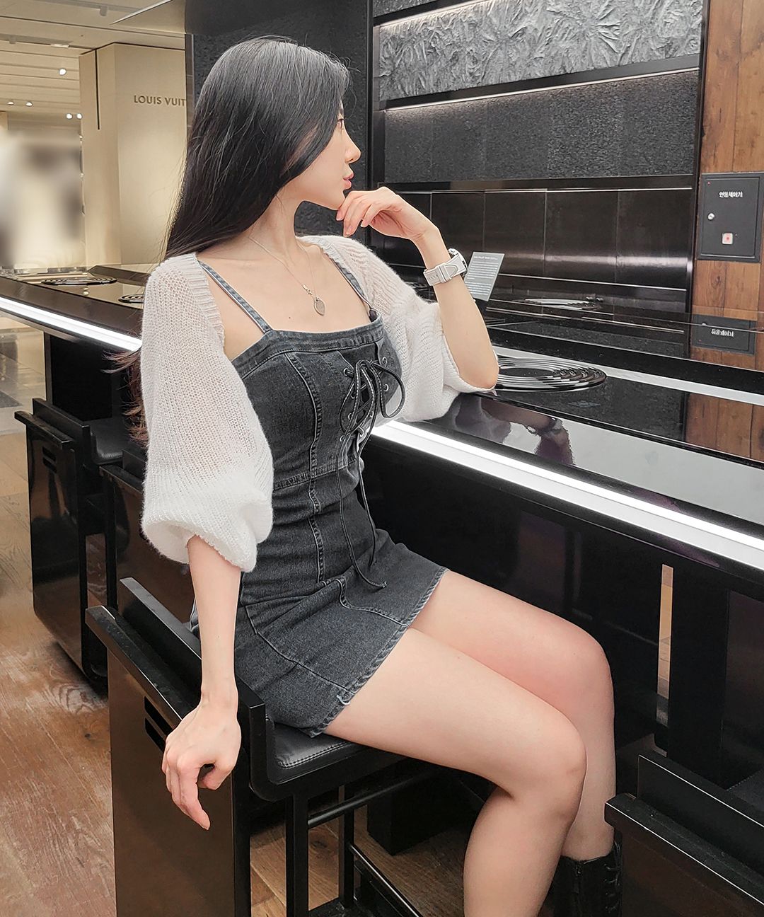 기장조절o 페스티벌 데님 코르셋 스판 미니 원피스 바캉스룩 데일리룩 섹시 유니크