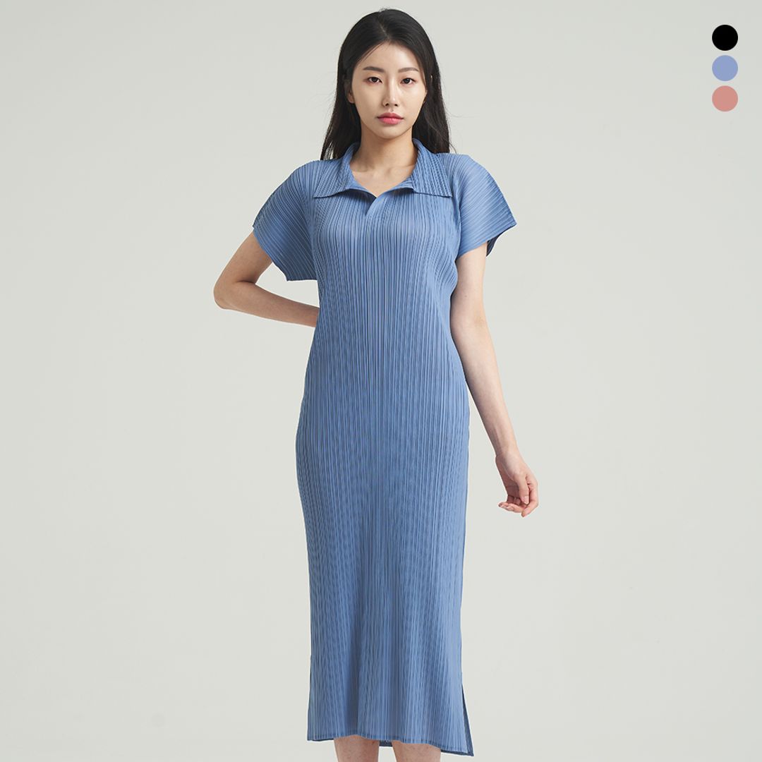 포스티 라벨르by신영모피 반팔 카라 롱 플리츠 원피스
