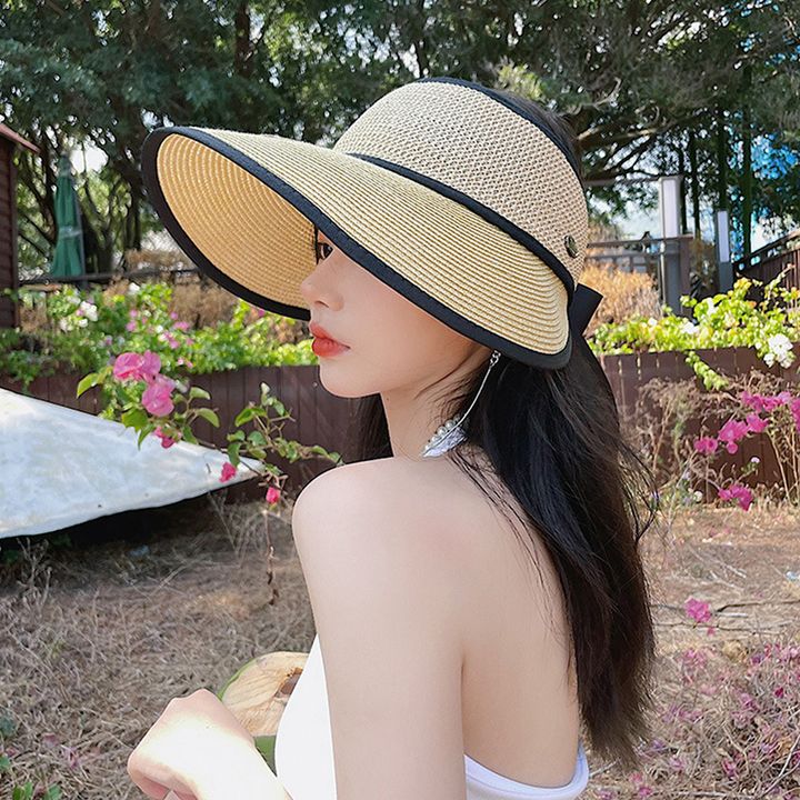 포스티 아그나 챙이 넓은 여름 밀짚 돌돌이 썬캡 자외선차단 벨크로 비치 바캉스 여성 모자