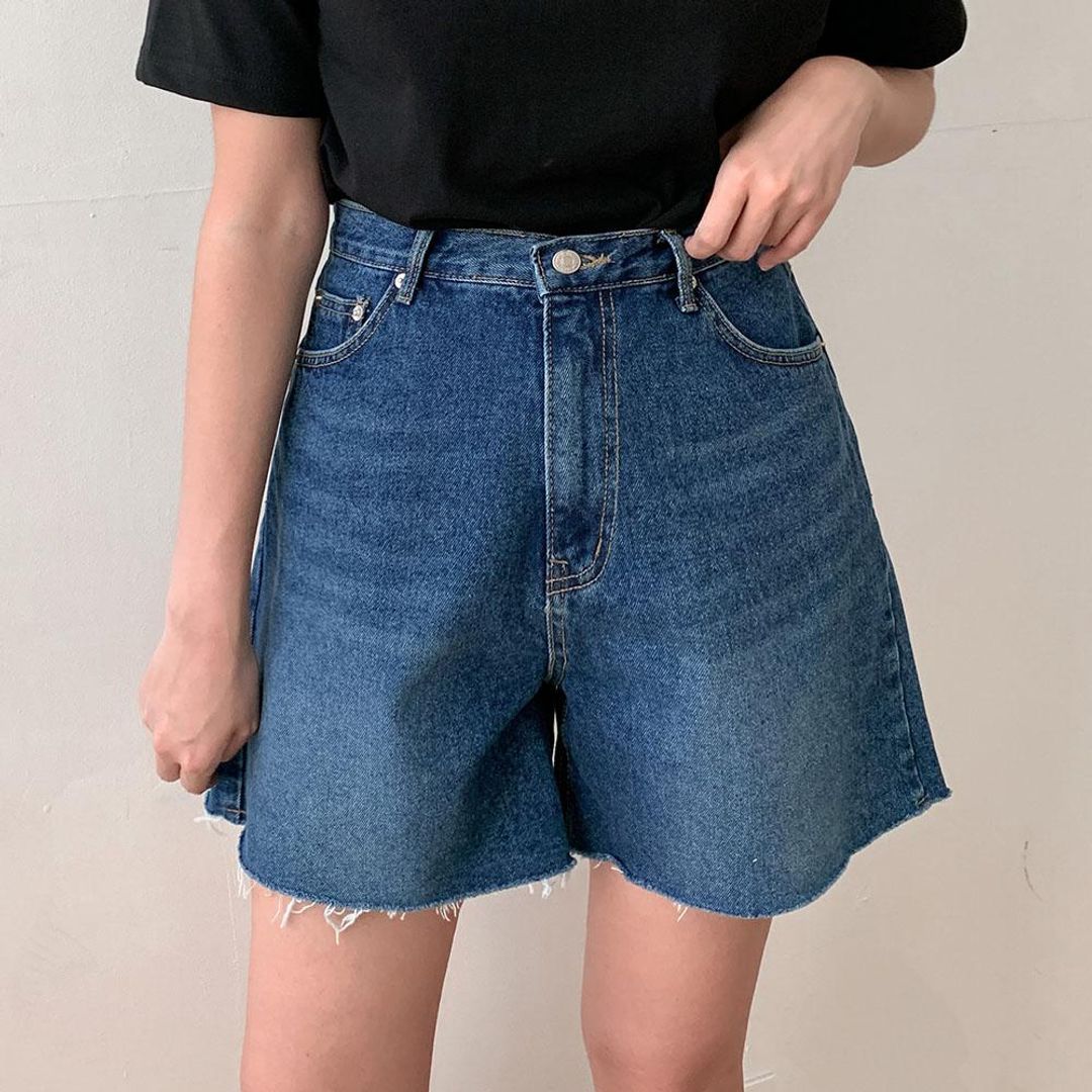 여자청반바지 키작녀청바지 진청 와이드 4부 컷팅 숏팬츠