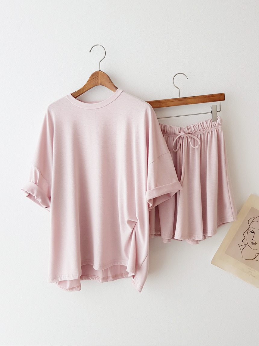 리케마켓 썸머set 찰랑 심플 무지 루즈핏 반팔 티셔츠 밴딩 반바지 여름휴가 바캉스 여름 데일리 홈웨어 꾸안꾸 추리닝 캐주얼 세트