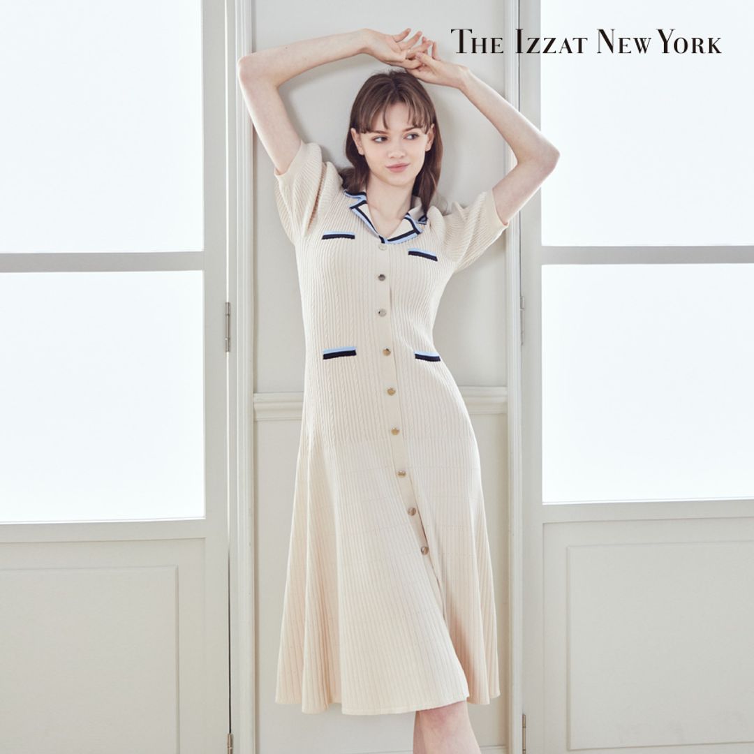 포스티 더아이잗 라인 배색 칼라 니트 원피스 In5p1op52