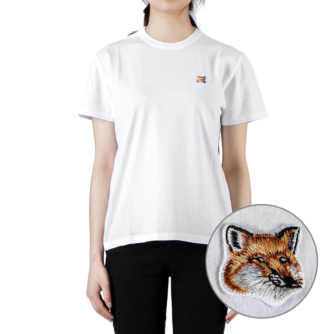 포스티 메종키츠네 Aw00103kj0005 White 여성 폭스헤드 반팔 티셔츠