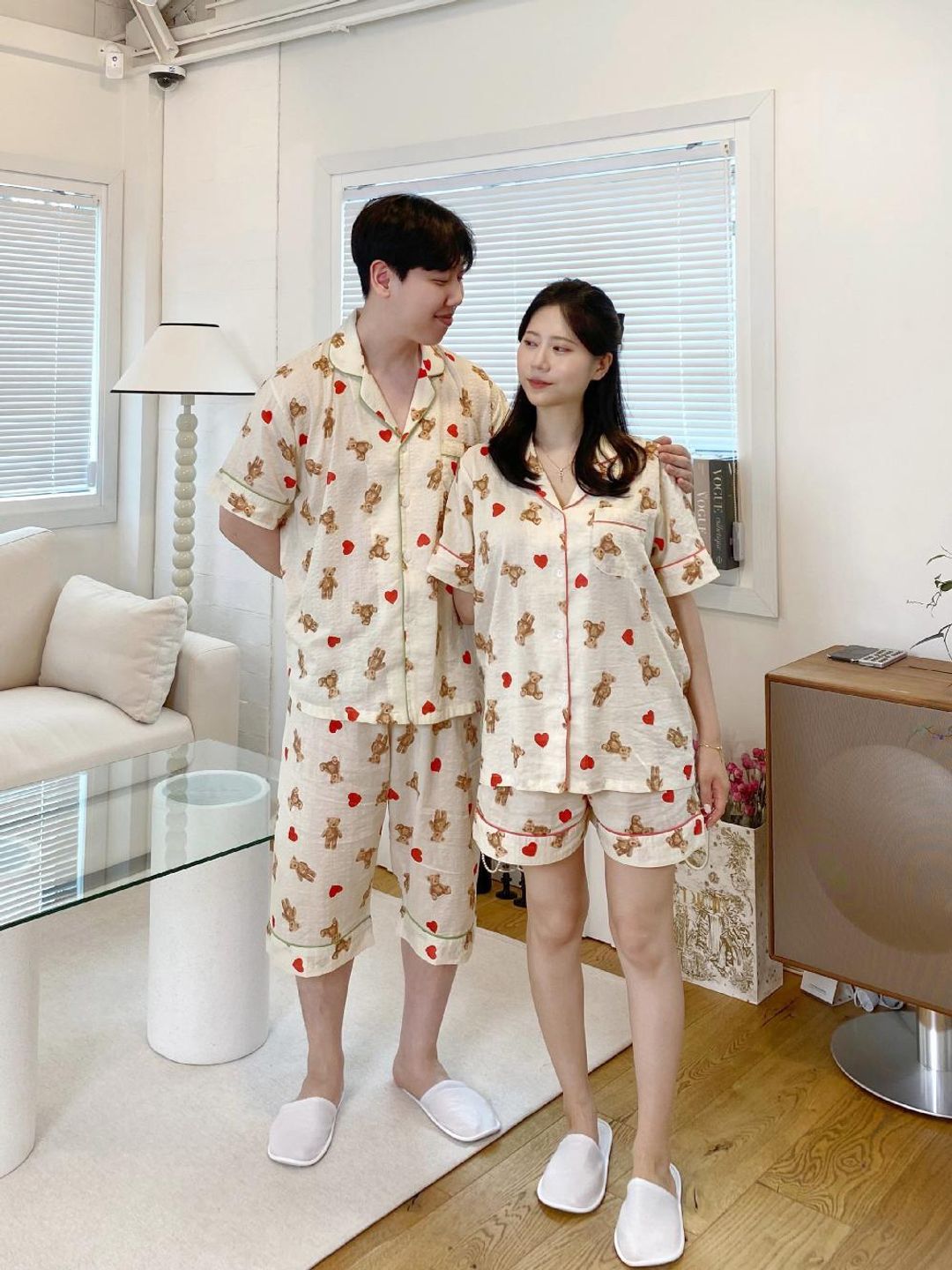 ️국내제작 ️ 러브테디 커플 반팔 잠옷 상하세트 여름 신혼부부 파자마 홈웨어 곰돌이잠옷