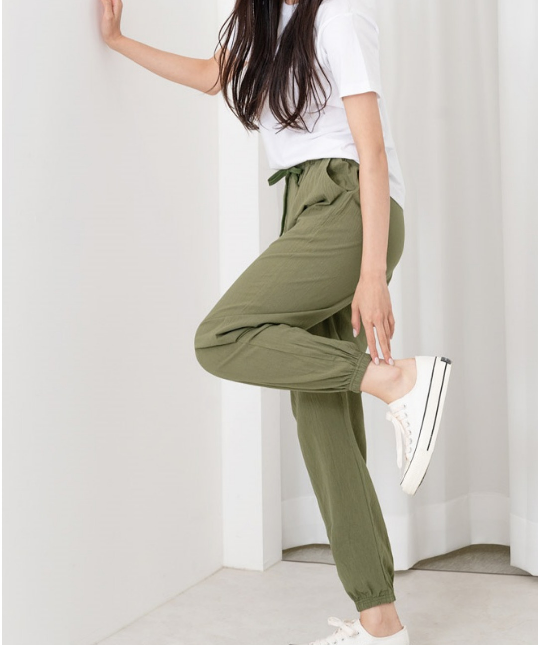 여성여름조거밴딩팬츠 여름바지 조커바지 조거팬츠 카키바지 키작녀조거팬츠 린넨밴딩팬츠 면 조거바지