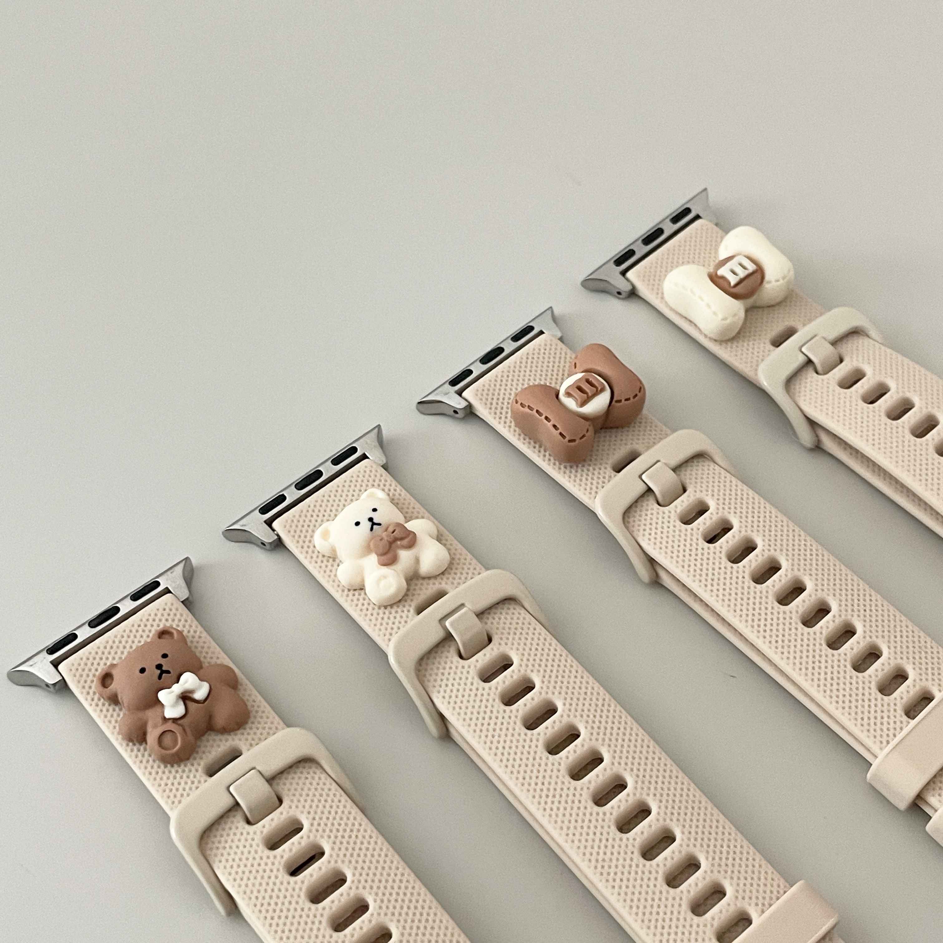 모드니츠 필름증정 애플워치 곰돌이 리본 캐릭터 참 장식 실리콘 스트랩 여름 스포츠밴드 실버 체인 큐빅 메탈 케이스 1 2 3 4 5 6 7 세대 Se 시계줄 밴드 줄질