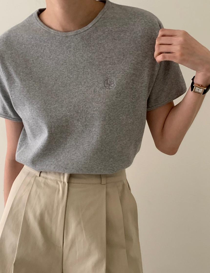 (세일/아이보리,핑크소량당일)libre 리브레 로고 골지 라운드 반팔 티셔츠 (4col)