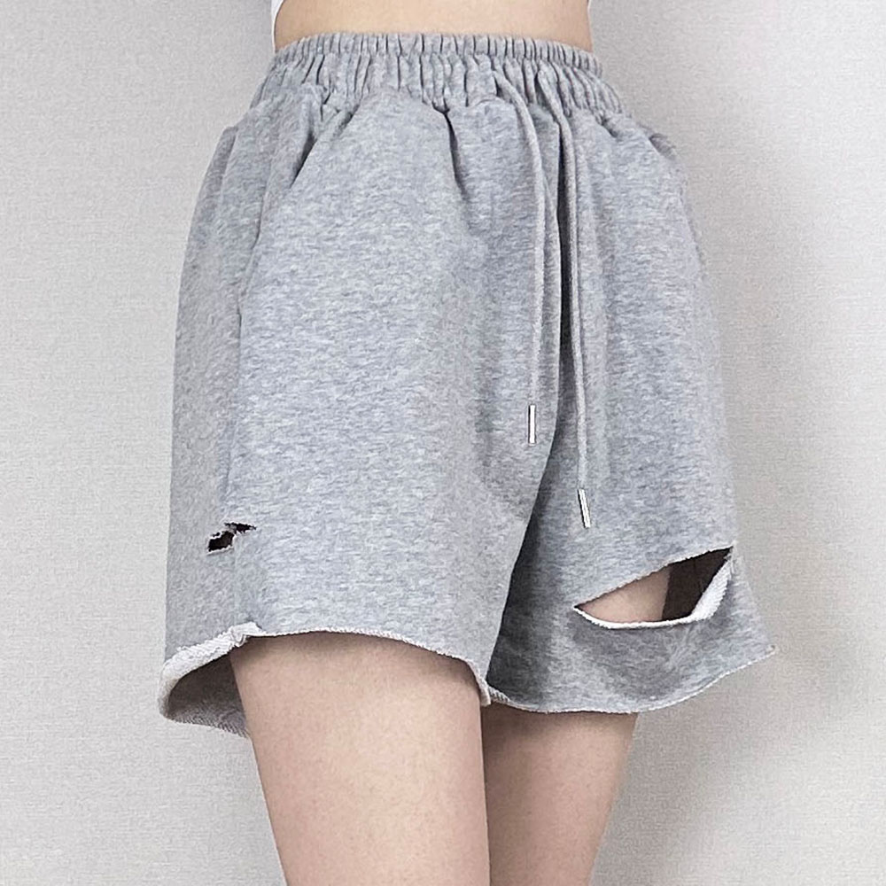 이지룩스 4col 컷팅디테일 숏팬츠 핫팬츠 구제반바지 추리닝반바지 트레이닝반바지 허리밴딩 여름반바지 여름추리닝 3부바지 3부추리닝 백염 그레이 화이트 블랙