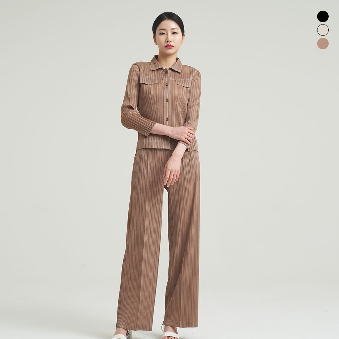 포스티 라벨르by신영모피 플리츠 셔츠 바지 세트