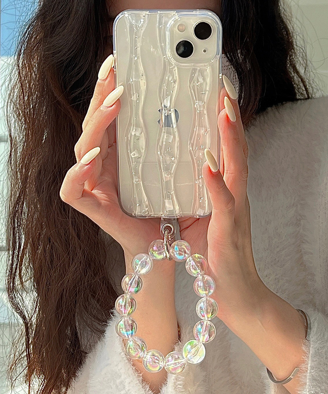 핑크리어카 귀여운 아이폰 투명 물결 자개 글리터 구슬 스트랩 키링 유니크 키치 여름 심플 실리콘 핸드폰 휴대폰 애플 폰 우정 생일 선물 케이스 아이폰케이스 11 12 프로