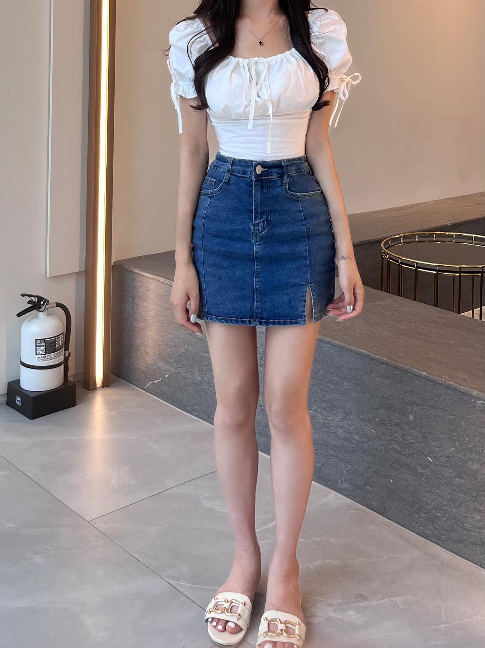 딱붙핏쫀쫀스판속바지내장 카모 청 트임 미니스커트 데님스커트 청치마 유니크 데일리 스판 치마바지 데님치마 H라인 중청 몸매보정 워싱 쫀쫀 진청치마 사계절 Y2k 하이틴