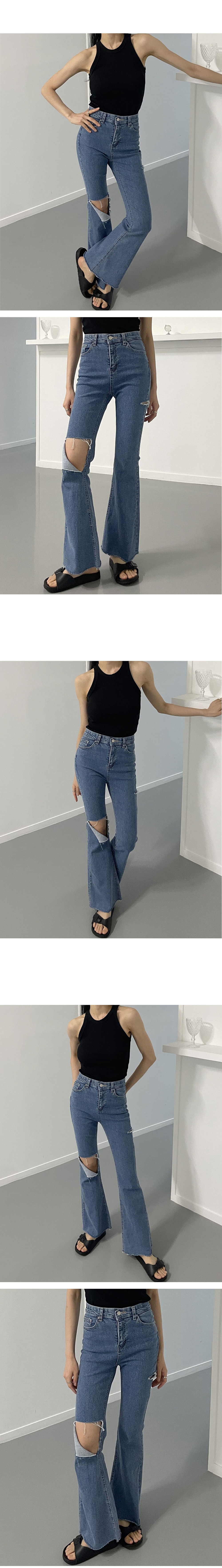 Sml 하이웨스트 부츠컷 청바지 스판 데미지 찢어진 밑단 컷팅 디스트로이드진 연청 중청 진청 포켓 버튼 지퍼 스트릿 방송댄스복 하객룩 바캉스 여름 일자핏 와이드 롱 나만 팬츠