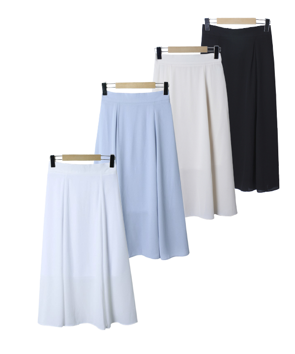 A라인 밴딩 롱스커트 여성 롱 스커트 여자 밑 양 뒤 트임 플레어 안감 롱 치마 화이트 아이보리 흰 백색 하얀색 소라 스카이블루 연블루 크림 아이보리 백아이보리 블랙 검정