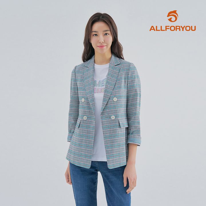 포스티 올포유 모델착장 23ss 여성 린넨 체크 테일러드 자켓 Alkkm3111 804g