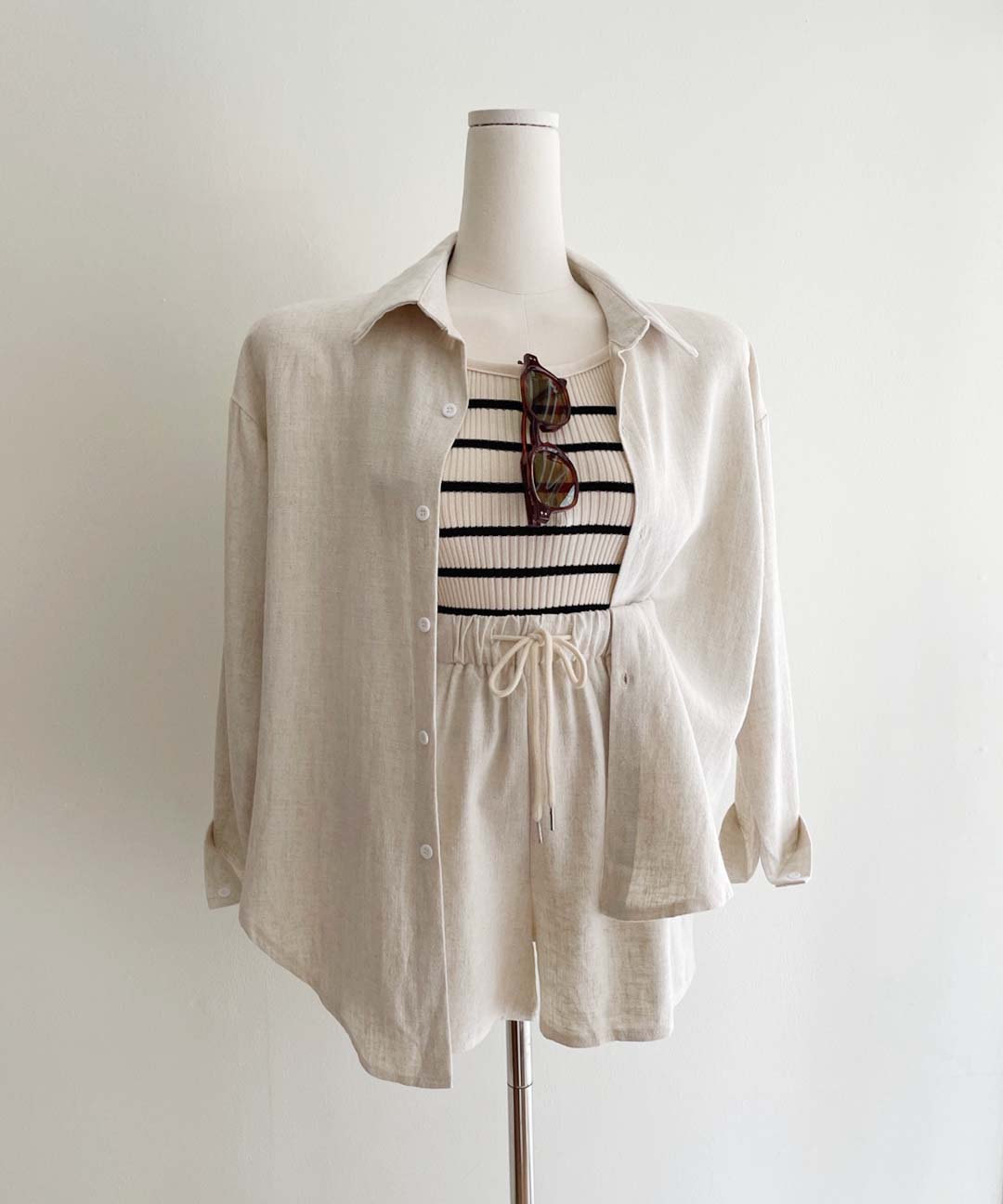 리브희 투피스세트 여행룩 바캉스룩 린넨 셔츠 팬츠 투피스 루즈핏 여름 남방 밴딩 반바지 세트