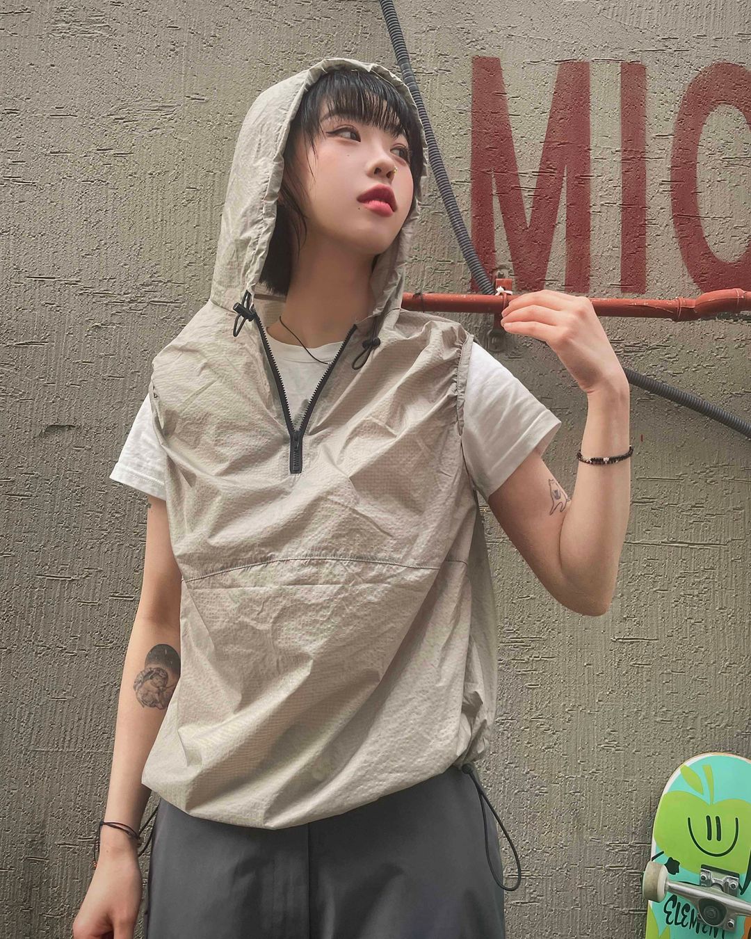 3color 바스 후드 스트링 나일론 조끼여름베스트