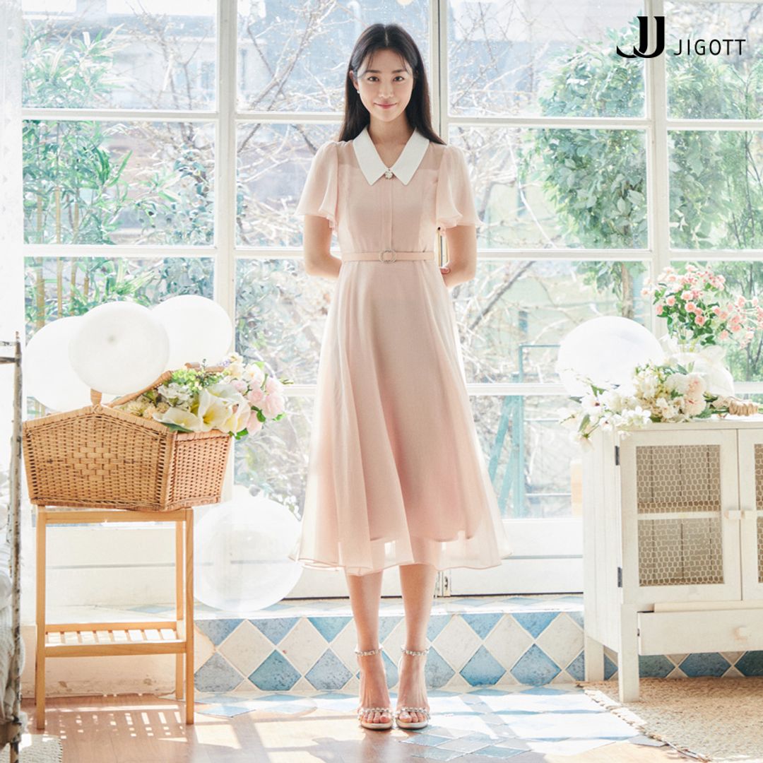 포스티 Jj지고트 배색 칼라 오간자 원피스 Gn5a0op52