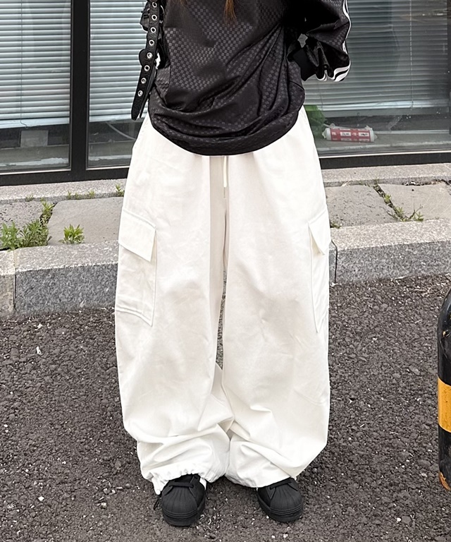 워무드마인 🚀기모선택부분당일발송🚀 D 코튼 카고 와이드 Pt Y2k 기모 밴딩 파라슈트 와이드 팬츠 바지 와이드팬츠 카고바지 카고팬츠 벌룬팬츠 카고와이드팬츠 기모바지 겨울바지