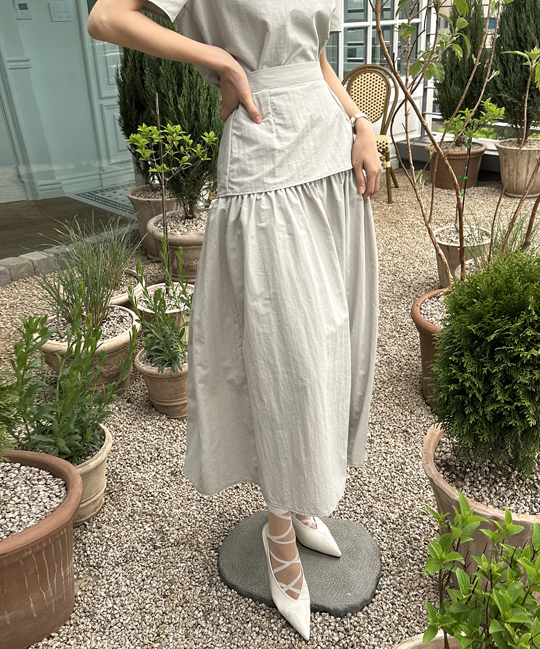 앤두 이중 에이라인 바스락스커트 SK427