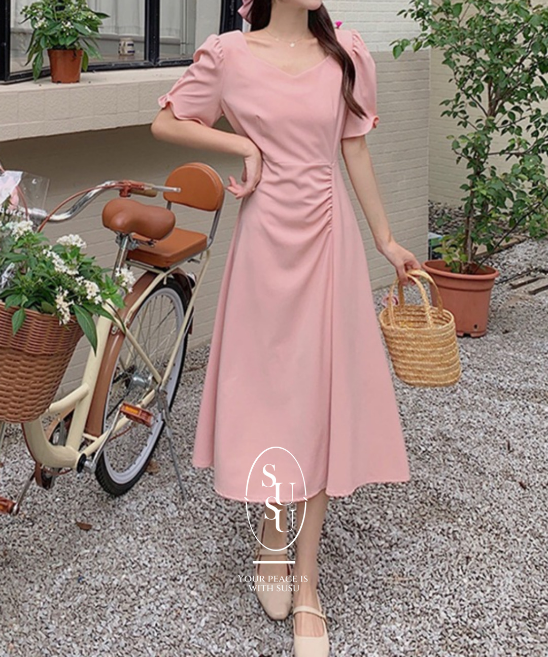 수수 [누적판매 5천장 S/M/L♥] 퍼프 셔링 롱원피스 3가지사이즈 2COL