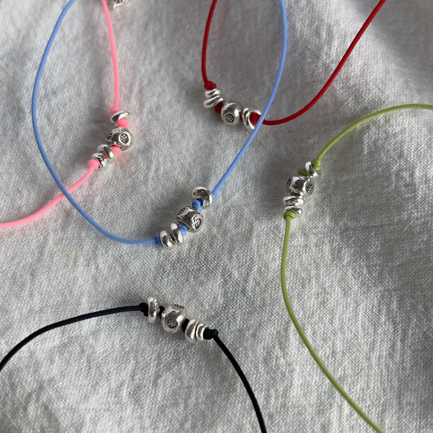 무드키키 실버볼컬러끈목걸이(5col) 레이어드 실목걸이 은볼 여름 파스텔 악세사리 [mkn001]