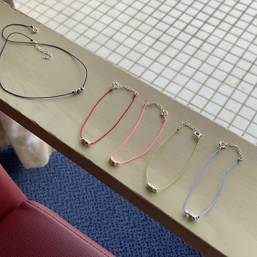 무드키키 실버볼컬러끈목걸이(5col) 레이어드 실목걸이 은볼 여름 파스텔 악세사리 [mkn001]