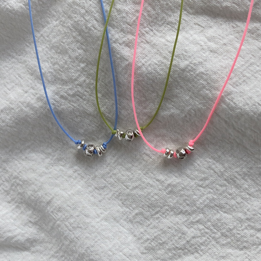무드키키 실버볼컬러끈목걸이(5col) 레이어드 실목걸이 은볼 여름 파스텔 악세사리 [mkn001]