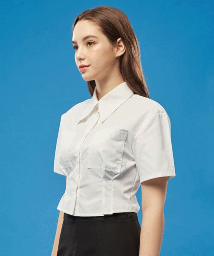 포스티 6만장돌파🏆장원영르세라핌 김채원이채연박초롱스테이씨 윤케플러 김채현 착용 Women 크롭 슬림 반팔 셔츠