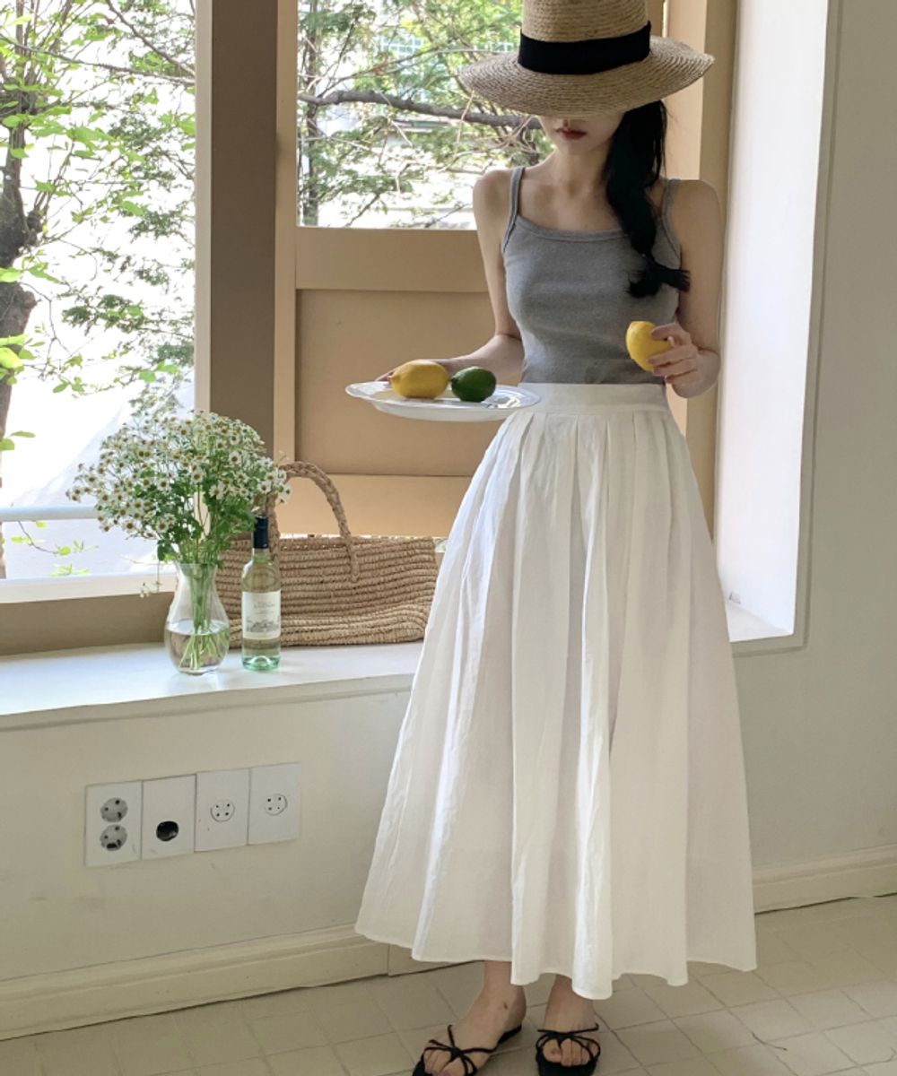 (2col)[린넨/아담녀]샤론 플레어 롱스커트 핀턱 A라인 뒷밴딩 속치마