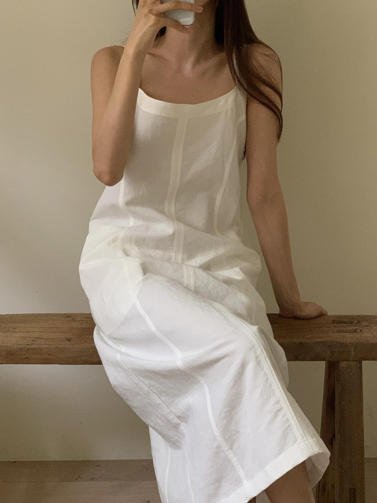 나우어데이즈 jinsim 진심 무하 원피스 코튼 린넨 슬리브리스 끈나시 롱 원피스 (2col)