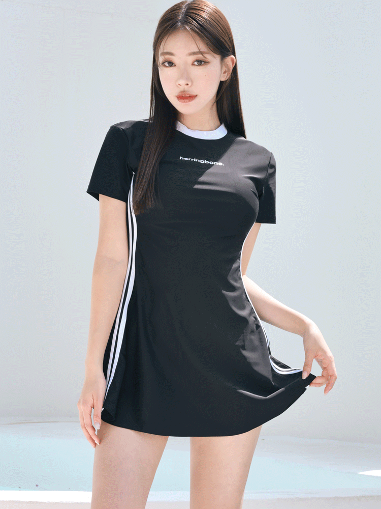 헤링본 [👗원피스 래쉬가드] 여성 슬림 A라인 스윔 원피스 치마 유교걸 수영복 모노키니 반팔 비치웨어 Rg359w
