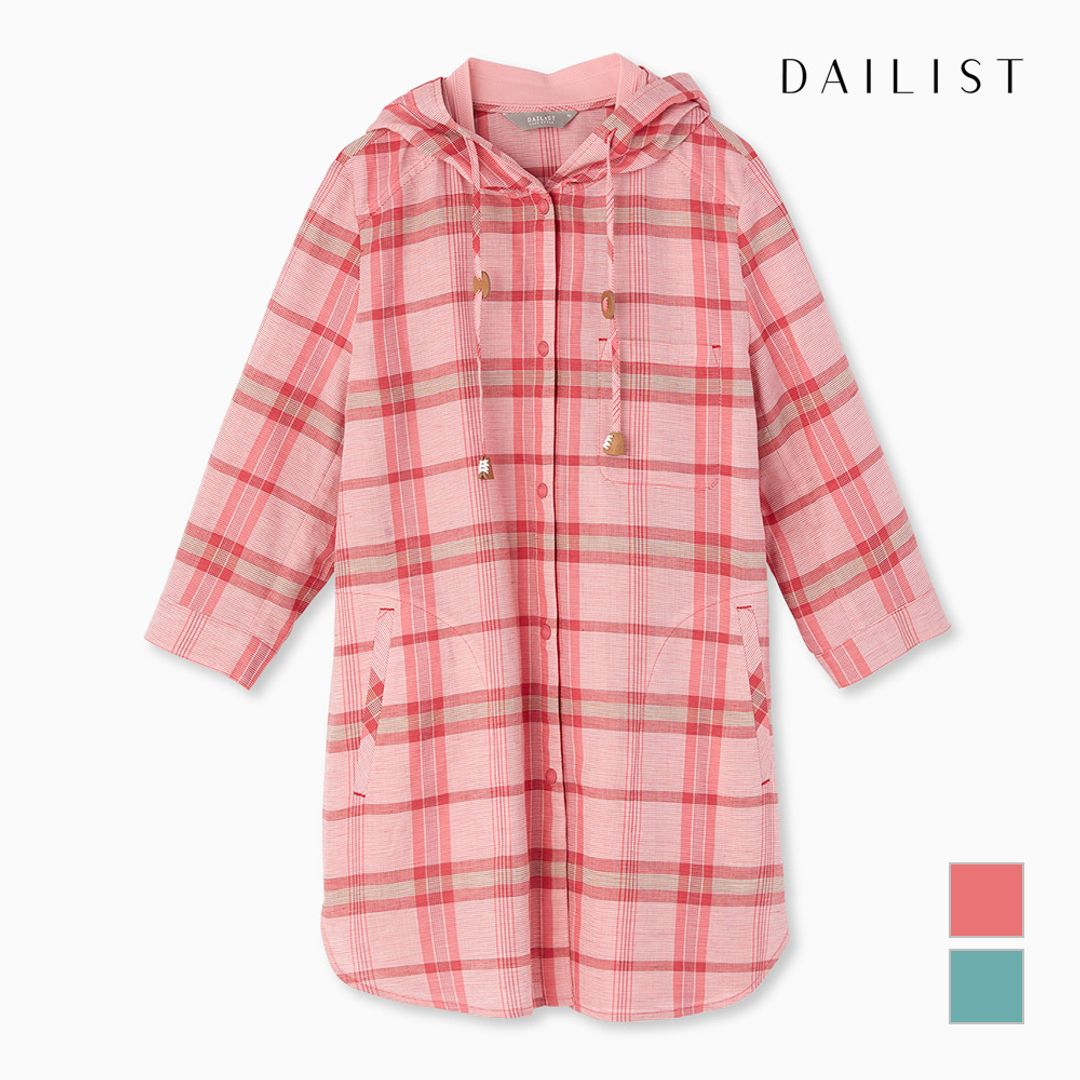 포스티 Ol데일리스트 코튼린넨 중기장 체크 후드 점퍼mdbclwm3421