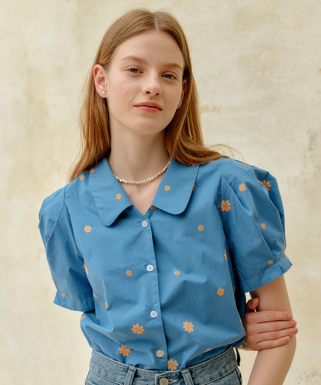 FLOWER PUFF SHIRT_BLUE