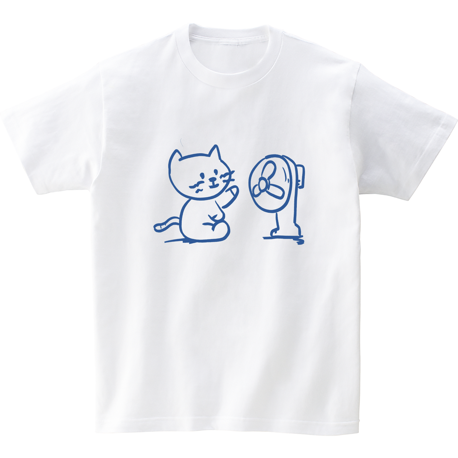 어썸어스 (23SS)SMILE CAT AND FAN BLUE 반팔 티셔츠 화이트 여자 기본 라운드 면티 커플티