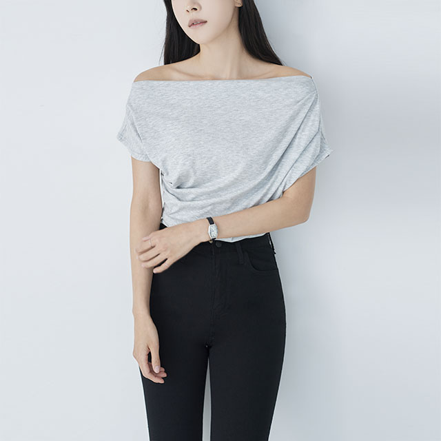 리틀마켓 드레이프 오프숄더 스판 셔링 반팔 크롭 티셔츠 Tf96b3 티 숏 셔링 레이온 찰랑 여름 썸머 화이트 그레이 블랙 데이트 모임 파티 출근 하객 여행 바캉스 룩