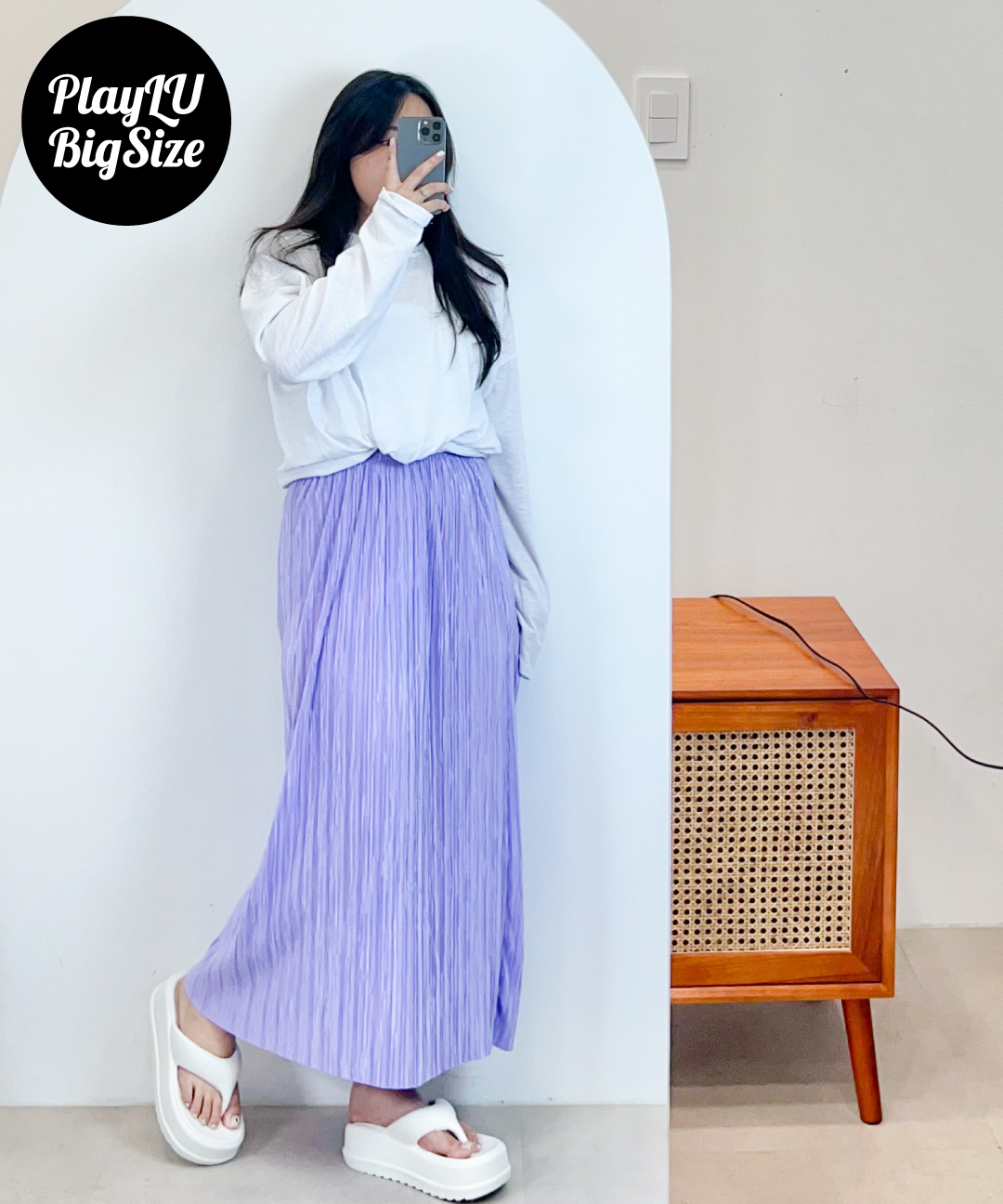 플레이루 [~120 빅사이즈 맛집] 쿨 스판 아코디언 플리츠 롱 스커트-4color