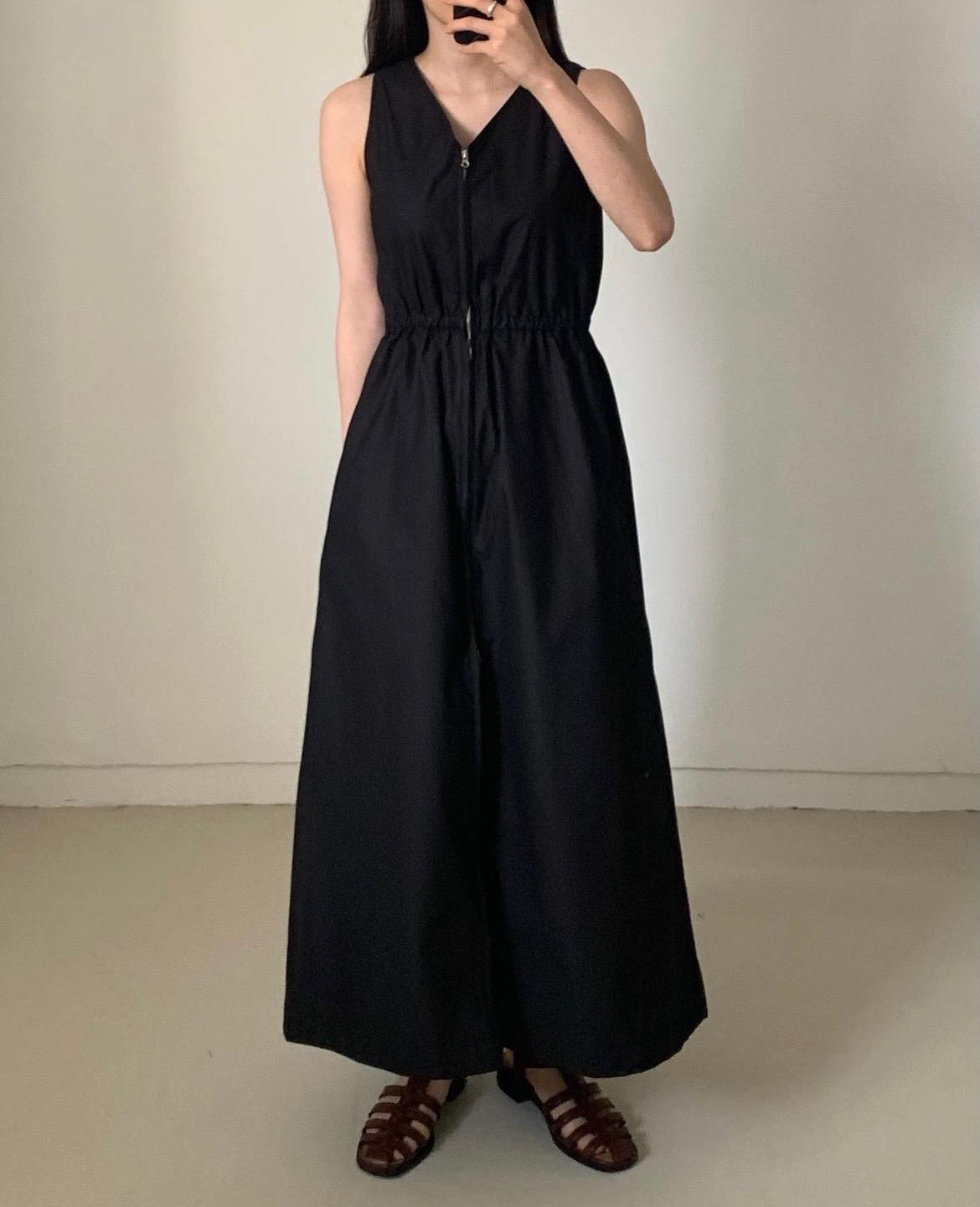 투웨이 지퍼 원피스 코튼 슬리브리스 브이넥 A라인 롱 ops (3col)