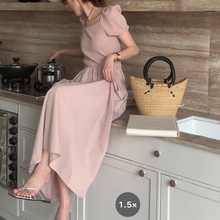 스위트피 스퀘어넥 퍼프 슬리브 플레어 여름 롱원피스 ig6264