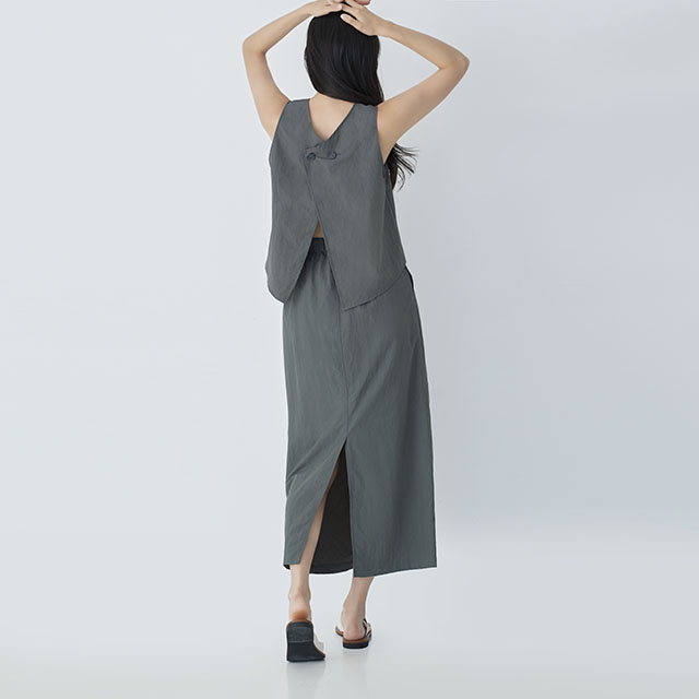 리틀마켓 💗세트구성💗 바스락 나일론 백버튼 나시 조끼 And 아노락 밴딩 롱 스커트 투피스 세트 Ff33b3 슬리브리스 민소매 티 뒤 뒷 트임 여름 썸머 여행 바캉스 휴양지