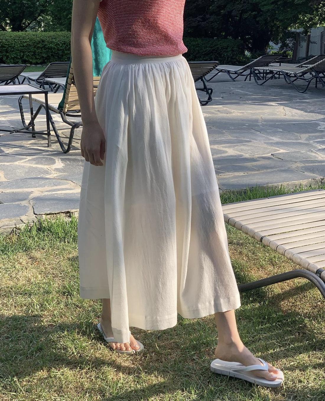 나우어데이즈 BR 브런치 린느 스커트 코튼 A라인 셔링 롱 sk (2col)